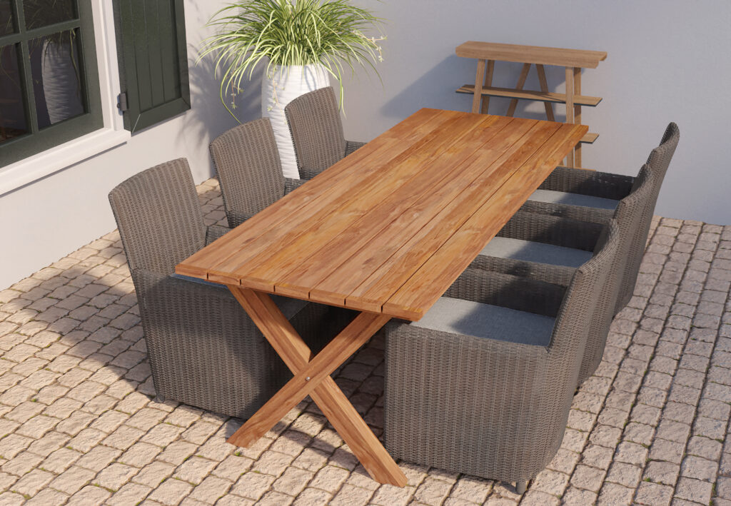 Tuintafel Rustiek Teak 250 x 100 cm kruispoot | Elegant Wood
